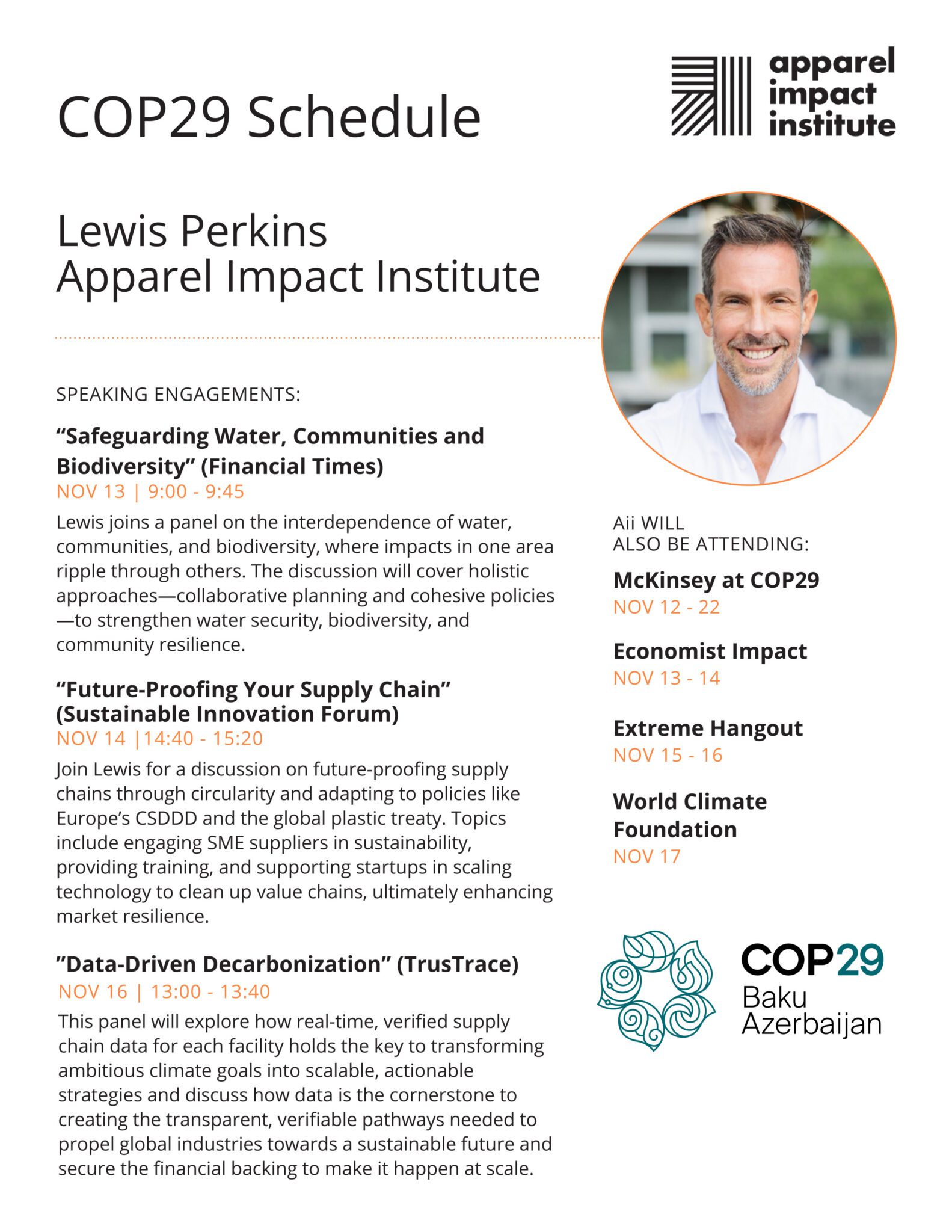 Aii COP 29 Schedule | Apparel Impact Institute